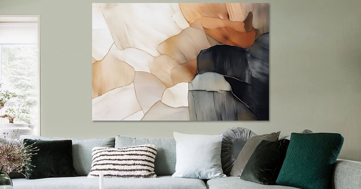 Abstract minimalisme in aardetinten met een vleugje goud van Studio Allee op canvas, behang en meer